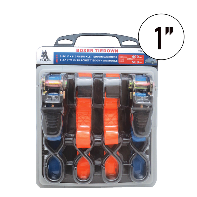 Boxer All-Purpose Pro Pack 1" x 15' Ratchet and 1" x 6' Cam Buckle Tie ...